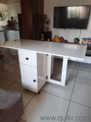 Modern foldable multi purpose table with drawers in white finish ...