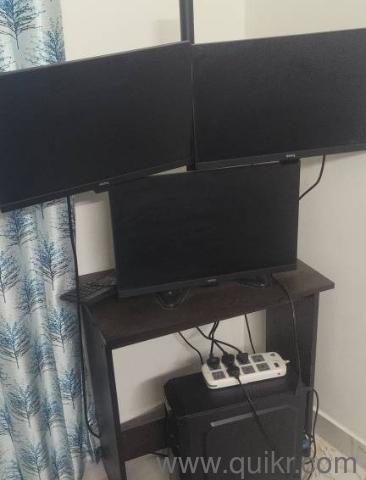 3 screen trading setup with table stand cpu wireless keyboard and mouse ...