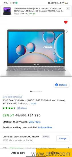ASUS LAPTOP WINDOWS 11 I3 | Nadiad | Quikr