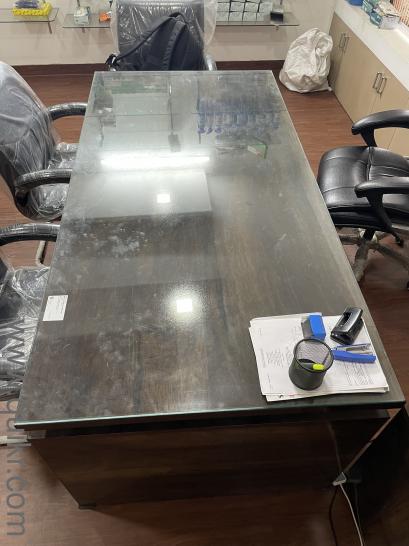 Office table 6X4 feet with glass top 9 months old with 3 setting chair ...