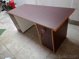 Office table with glass top and sethi with cushion seat. Table size 6ft ...